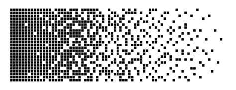 픽셀 분해 배경입니다 부패 효과 분산 된 점선 패턴 붕괴의 개념 간단한 사각형 입자와 추상 픽셀 모자이크 텍스처 흰색 배경의 벡터 그림 가리키기에 대한 스톡 벡터 아트 및