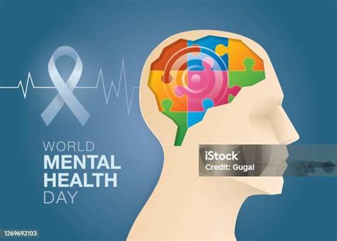 세계 정신 건강의 날 뇌와 정신 건강을 가진 인간의 머리 뇌에 직소 퍼즐 10월에 대한 스톡 벡터 아트 및 기타 이미지 10월 Mental Wellbeing
