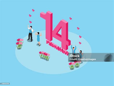 발렌타인 데이 축하 커플과 하트 요소 3d 아이소 메트릭 벡터 일러스트 레이 션 Date Night Romance에 대한 스톡 벡터 아트 및 기타 이미지 Date