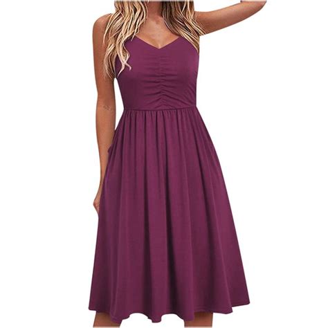 Yodetey Summer Dresses Women Summer Seaside Sling Sleeveless V Neck