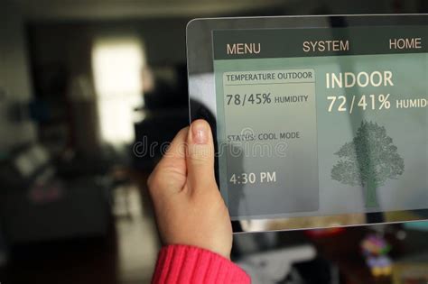 Woman Is Adjusting A Temperature Using A Tablet With Smart Home App Stock Image Image Of Money