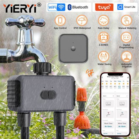 Yieryi Wifi Dual Water Timer Smart Sprinkler Timer Automatic Irrigation Timer 2 Outlets Hose