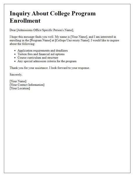 Letter Template For College Program Enrollment Free Samples In Pdf Letterin