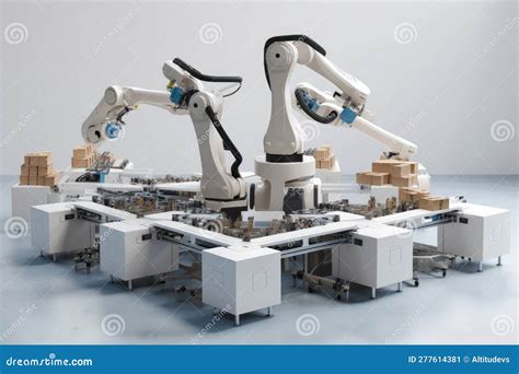 Packaging And Sorting Robot With Multiple Arms Each One Grabbing And Placing Products Into