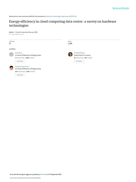 Energy Efficiency In Cloud Computing Data Center A Pdf Multi Core Processor Central
