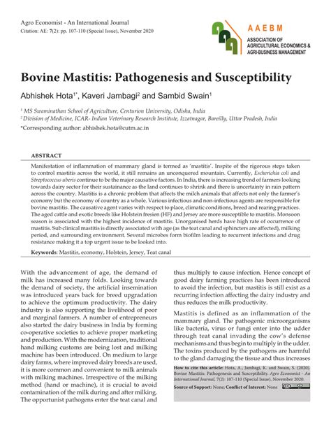 Pdf Bovine Mastitis Pathogenesis And Susceptibility