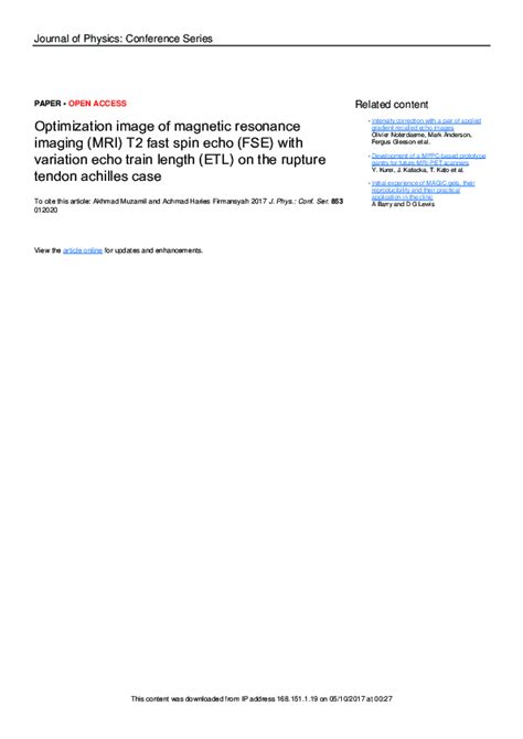 Pdf Optimization Image Of Magnetic Resonance Imaging Mri T2 Fast