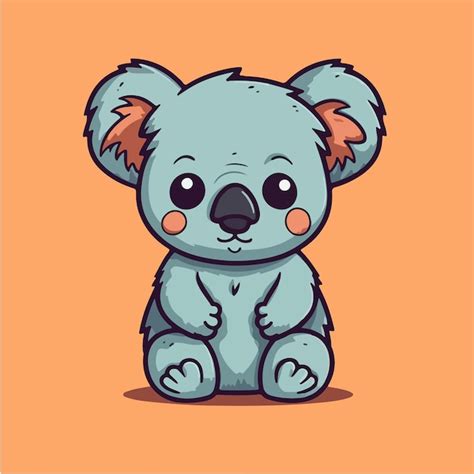 주황색 배경에 앉아 있는 코알라 곰 만화 캐릭터 프리미엄 벡터