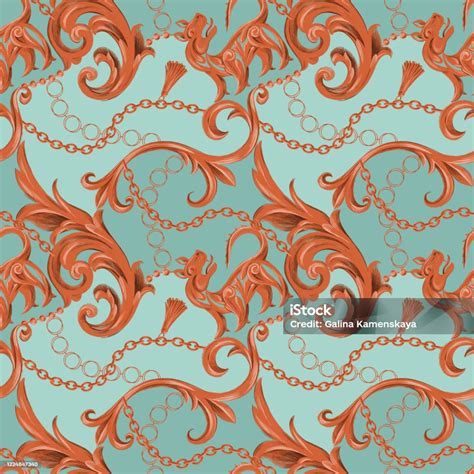 그리핀 체인 액세서리 보석 및 바로크 로코코 테두리 프레임 요소와 패션 원활한 패턴 0명에 대한 스톡 벡터 아트 및 기타 이미지