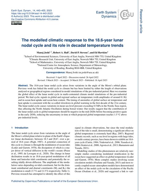 Pdf The Modelled Climatic Response To The 18 6 Year Lunar Nodal Cycle