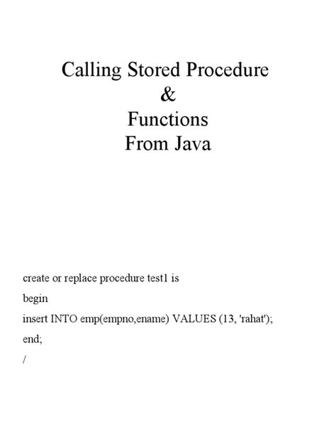 Calling Stored Procedure And Functions From Java Download Free Pdf
