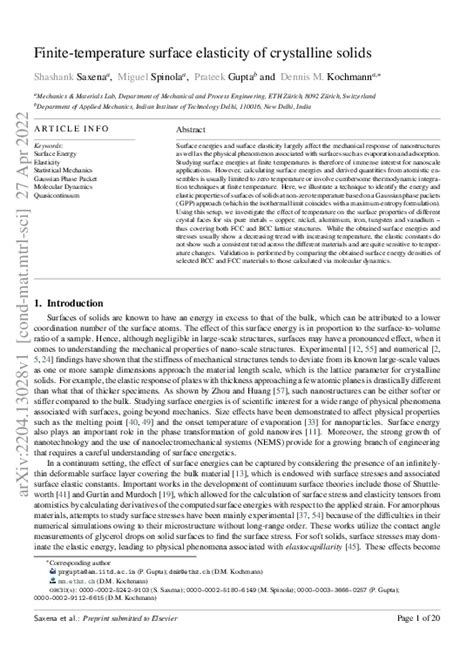 Pdf Finite Temperature Surface Elasticity Of Crystalline Solids