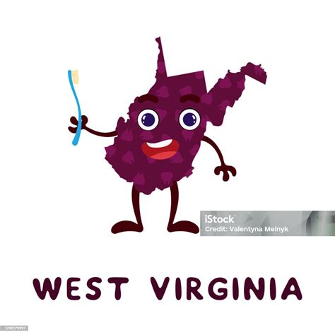 귀여운 만화 웨스트 버지니아 주 캐릭터 클립 아트 주 이름으로 미국 웨스트 버지니아 의 상태의 그림지도 아이 게임 스티커 카드 포스터에 대한 재미있는 캐릭터 디자인 벡터
