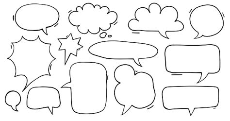 낙서 손으로 그린 말풍선 다른 모양 귀여운 스케치 스타일의 펜 라인이 채팅 구름을 맴돌고 있다 대화 토론 메시지 생각 만화 스케치 공란에 대한 스톡 벡터 아트 및 기타