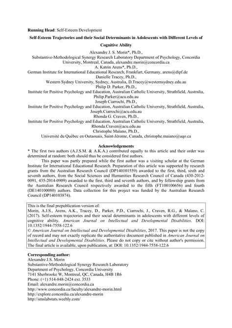 Pdf Self Esteem Trajectories And Their Social Determinants In Adolescents With Different