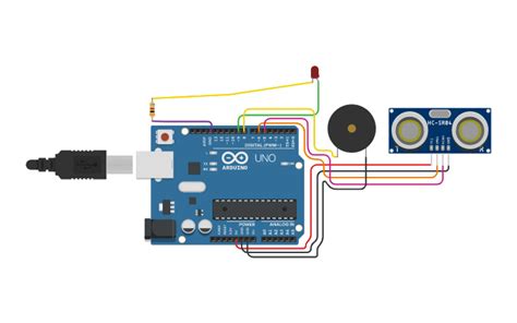 Circuit Design Ultrasonic Sensor With Led And Buzzer Tinkercad
