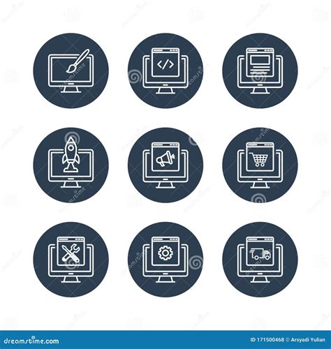 Computer Programming Icons Set Programmer Developer Stock Circle Line