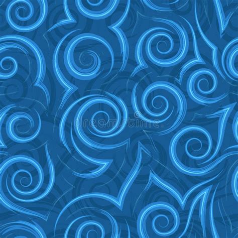 Seamless Vector Pattern Of Spirals Of Flowing Lines And Corners Of Turquoise Color On A Blue