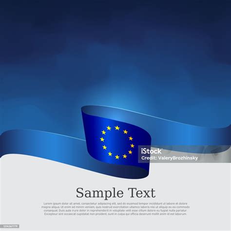 흰색 배경에 파란색 물결 모양의 리본유럽 연합 국기 유럽 연합 국기 배경입니다 표지 템플릿 레이아웃 배너입니다 Eu 포스터입니다