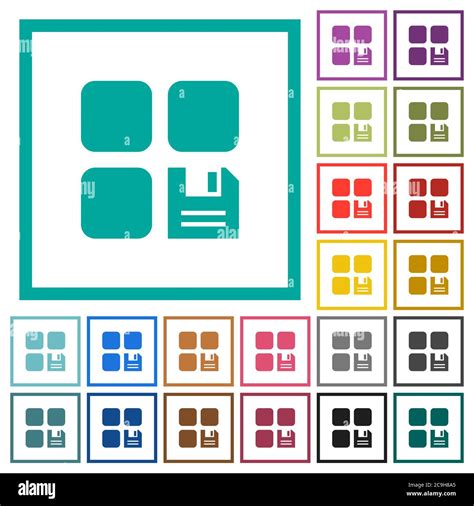 Save Component Flat Color Icons With Quadrant Frames On White