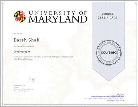 Darsh Shah On Linkedin Course Cryptography Certificate Coursera Learning
