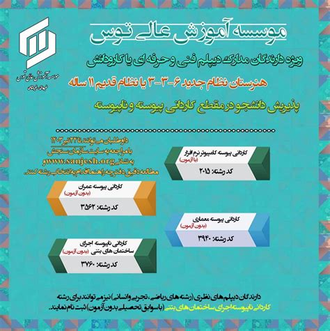 ثبت نام بدون کنکور باکنکور رشته های کاردانی فنی و حرفه ای سال 1403
