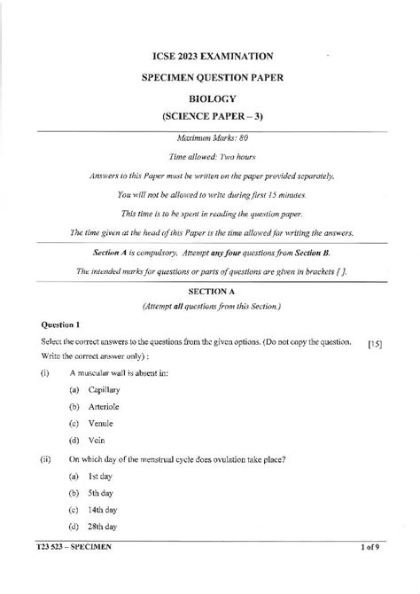 Icse Grade 10 Specimen Paper 2025
