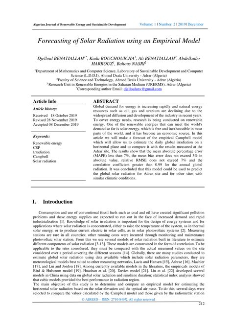 Pdf Forecasting Of Solar Radiation Using An Empirical Model