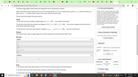 Codeforces 2014 A Robin Helps C Competitive Programming Youtube