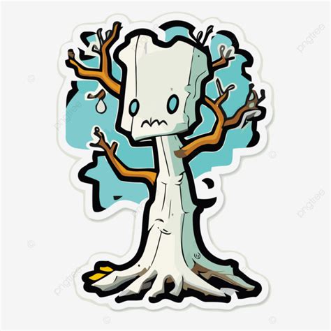 The Ghost Tree Sticker Clipart Vector Sticker Design With Cartoon White Tree Isolated Sticker