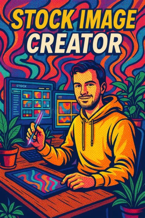 Stock Image Creator Drawing Digital Art On Tablet With Stylus In Home Office Stock Illustration