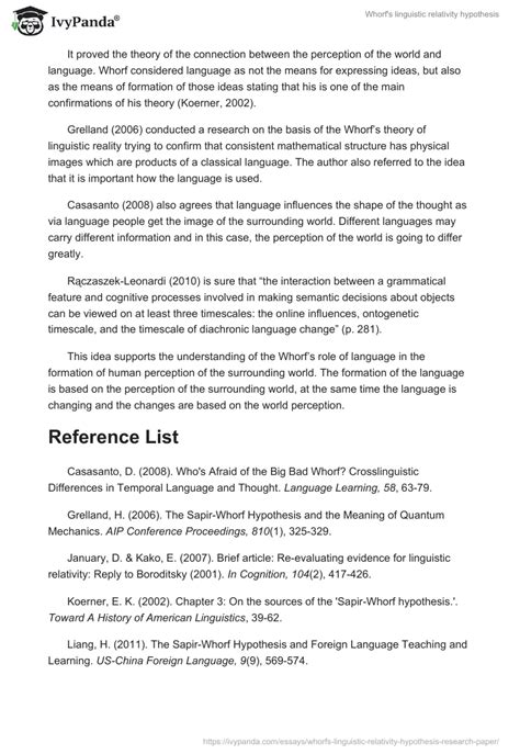 Whorfs Linguistic Relativity Hypothesis 570 Words Research Paper Example