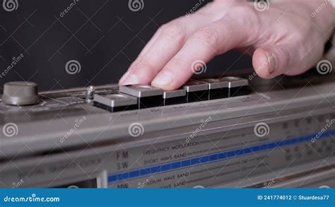 Female Fingers Pressing Buttons On An Old Vintage Tape Recorder In Dark Room Stock Footage