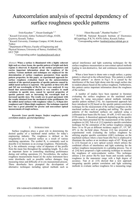 Pdf Autocorrelation Analysis Of Spectral Dependency Of Surface Roughness Speckle Patterns