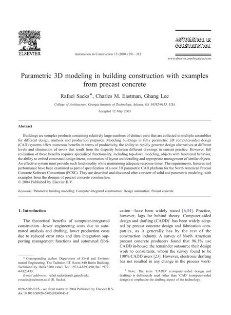 Pdf Parametric 3d Modeling In Building Construction With Examples From Precast Concrete