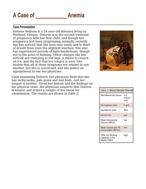 Anemia Worksheet Homework A Case Of Anemia Case