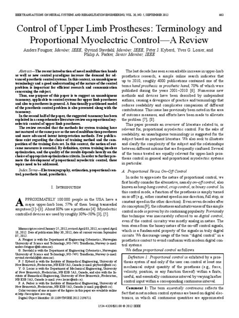 Control Of Upper Limb Prostheses Terminology And Proportional Myoelectric Control Pdf
