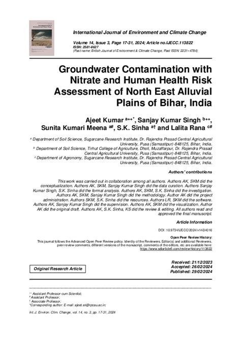 Pdf Groundwater Contamination With Nitrate And Human Health Risk Assessment Of North East