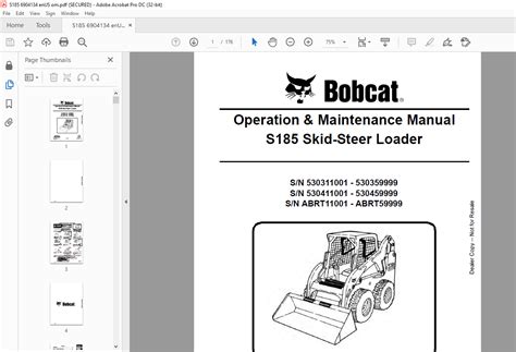 Bobcat S185 Skid Steer Loader Operation Maintenance Manual 6904134 PDF DOWNLOAD
