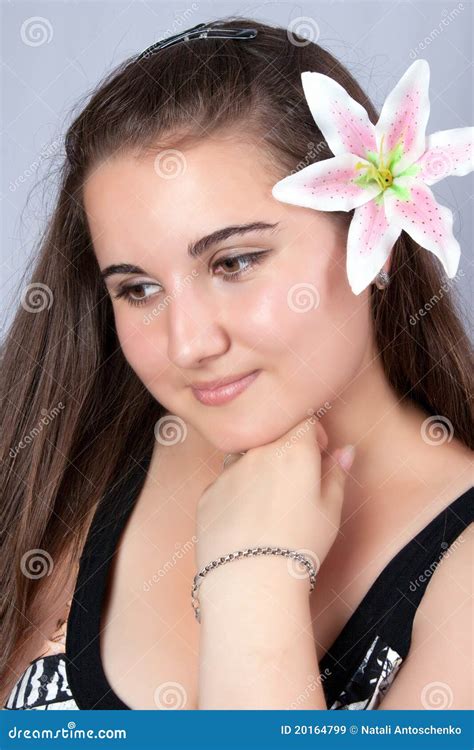 Beautiful Girl With A Flower In Hair Stock Image Image Of Beauty