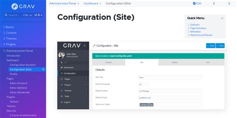 Configuration Site Grav Documentation
