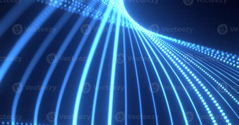 Abstract Blue Waves From Lines And Dots Of Particles Of Glowing Swirling Futuristic Hi Tech With