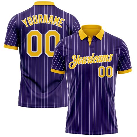 2026 Custom Pinstripe Performance Polo Shirt Purple White Pinstripe