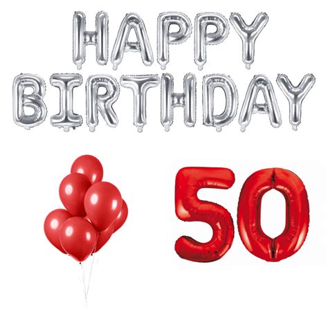 50 Jaar Verjaardag Versiering Ballon Pakket Rood And Zilver