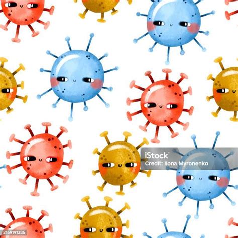 바이러스와 세균이 있는 완벽한 패턴입니다 질병 어린이용 캐릭터 격리와 전염병 어린이 방 직물 포장지의 배경 몬스터에 대한 스톡 벡터 아트 및 기타 이미지 Istock