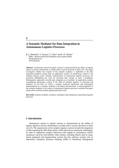 Pdf A Semantic Mediator For Data Integration In Autonomous Logistics