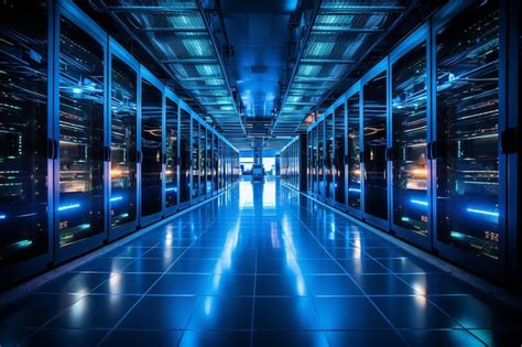 Premium Ai Image High Tech Data Center With Rows Of Server Generative Ai