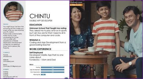 Chintu From Whitehat Jr Coding Ad Gets His Own Mobile App Developer Resume And Its Funnily Apt