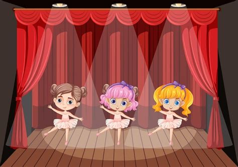무대에서 춤추는 소녀 발레 무료 벡터