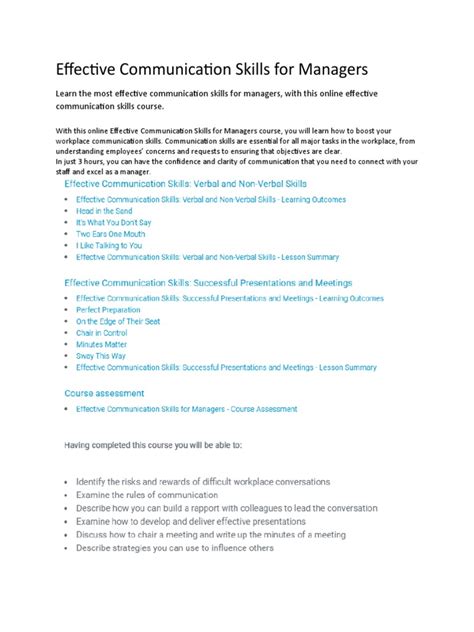 Effective Communication Skills For Managers Pdf Nonverbal